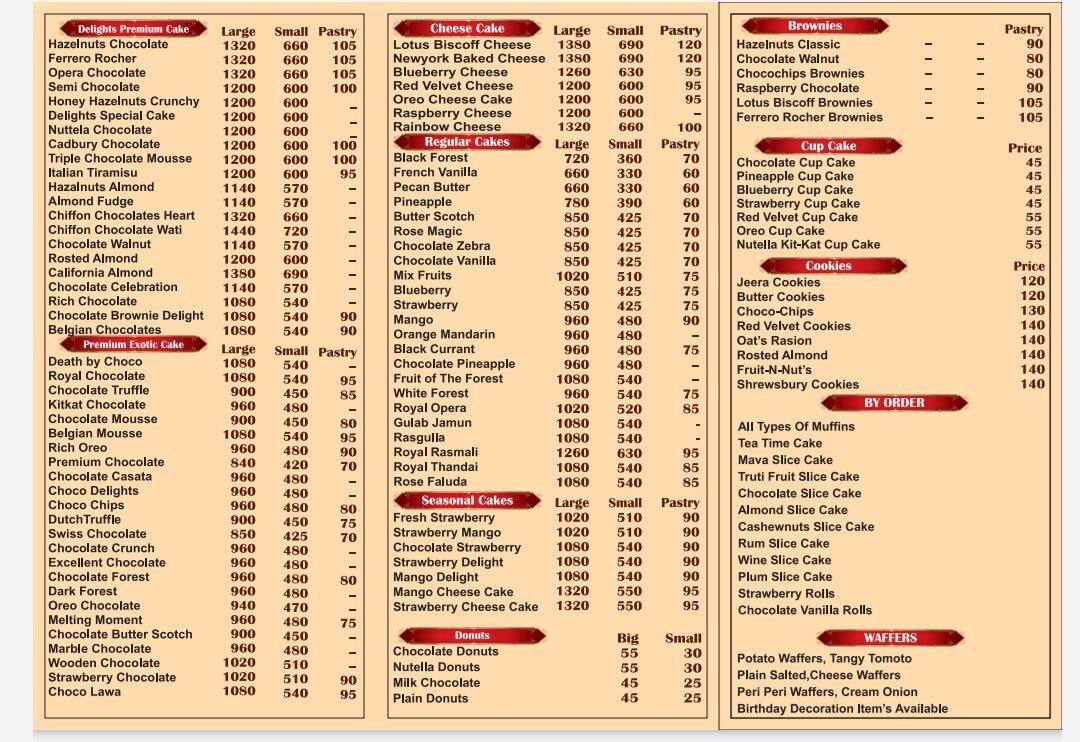 Menu of The Cakes Delight, Dahisar East, Mumbai