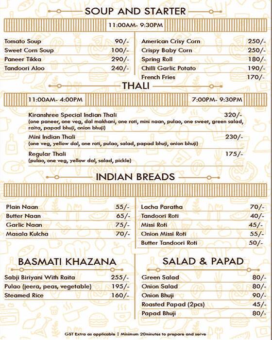 Menu of Kiranshree Sweets, Christian Basti, Guwahati