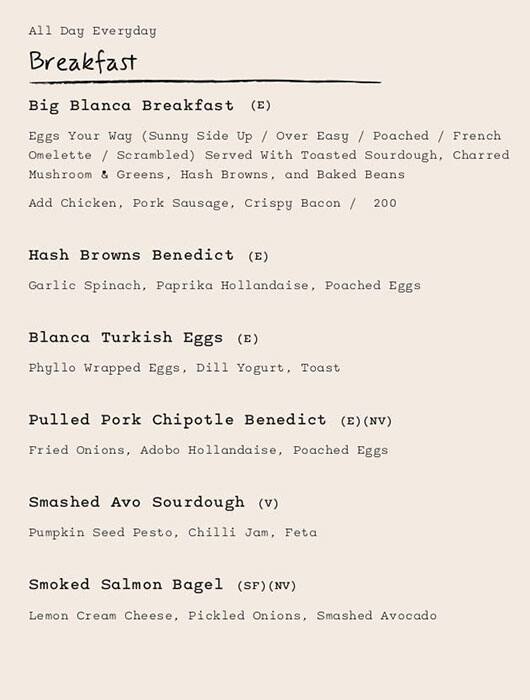 Menu of Blanca, Chhatarpur, New Delhi