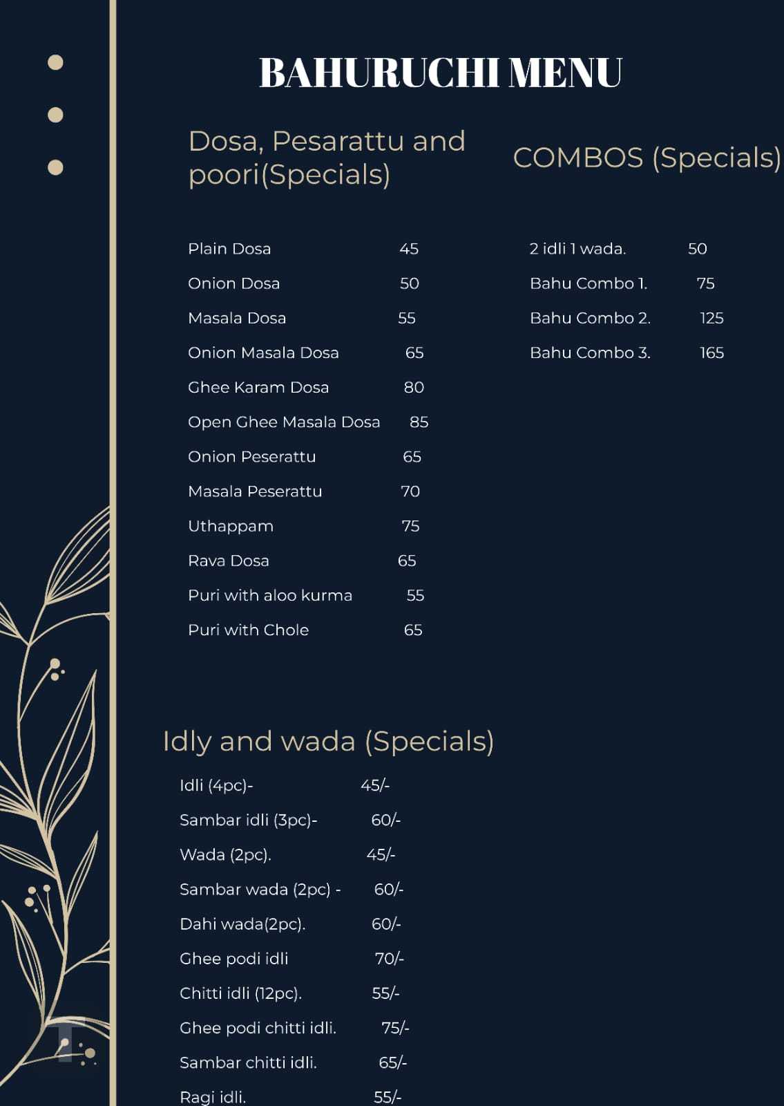 Menu of Cafe Bahuruchi, Vanasthalipuram, Hyderabad