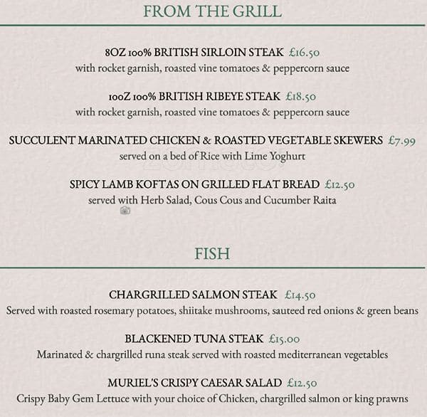 Menu at Mermaids Tail restaurant, London