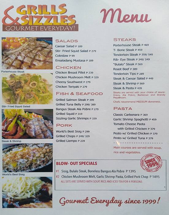 Carta de Grills & Sizzles Steakhouse, Ciudad Quezon, 57 Examiner