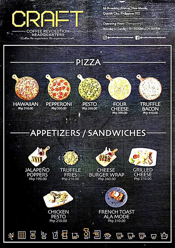 Menu at Craft Coffee Revolution cafe, Quezon City, 66 Broadway Ave