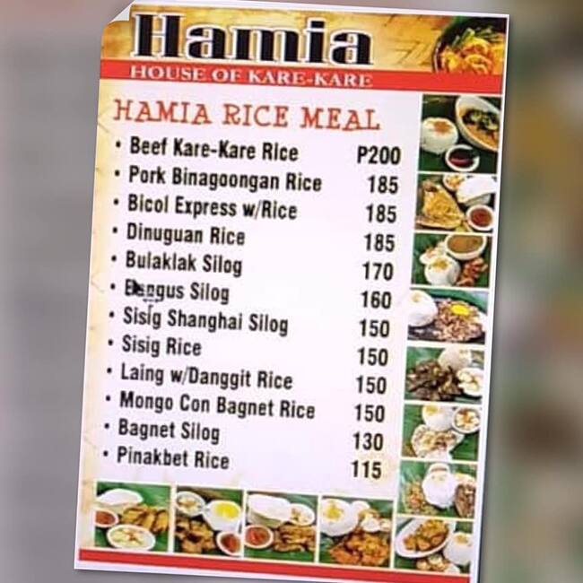 Menu at Hamia House Of Kare-kare restaurant, Quezon City, Commonwealth Ave