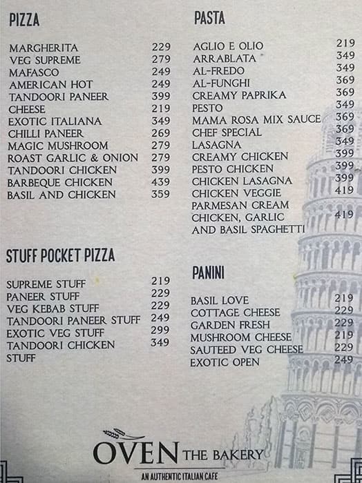 Menu at Oven The Bakery and cafe, Jaipur, Plot No 7