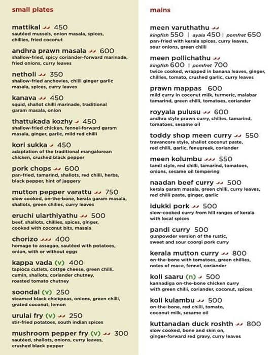 Menu of Gunpowder, Assagao, Goa