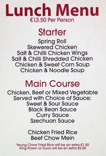 Menu at Ka Shing Chinese Restaurant, Dublin