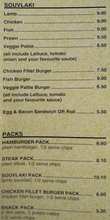 Menu at Yellowtail Fish & Chips restaurant, Diamond Creek