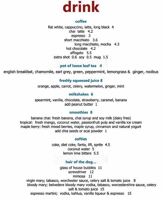 Menu at Bluewaters Cottesloe restaurant, Cottesloe