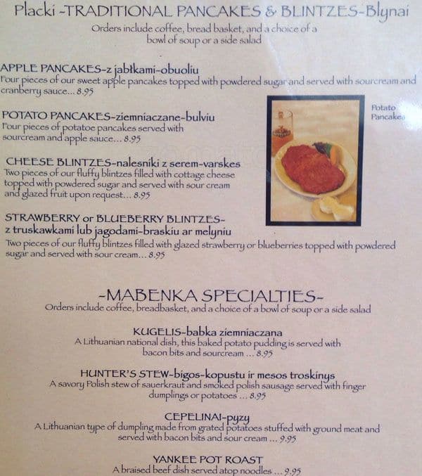 Menu at Mabenka restaurant, Burbank