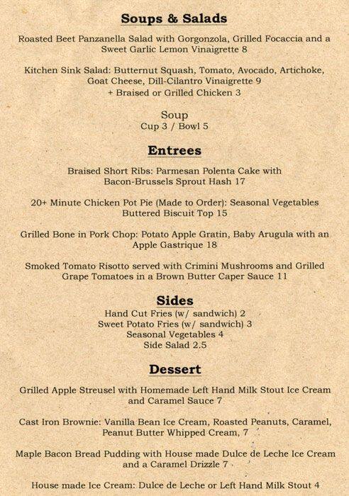 Menu at Prohibition pub & bar, Denver