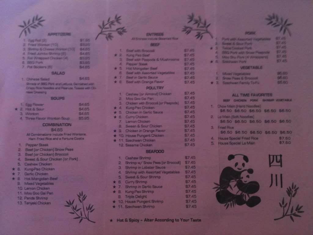 Menu at Szechwan Express restaurant, Taylorsville