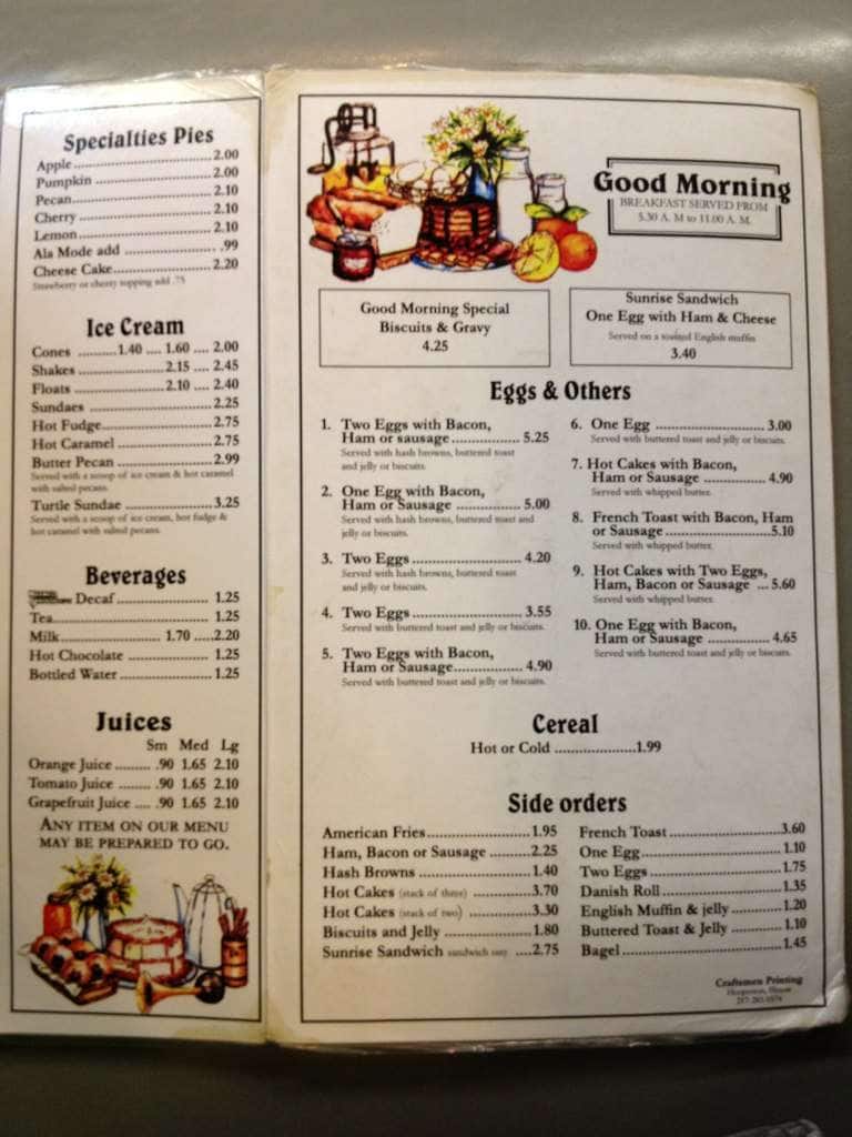 Menu at Henning's Root Beer Stand restaurant, Hoopeston