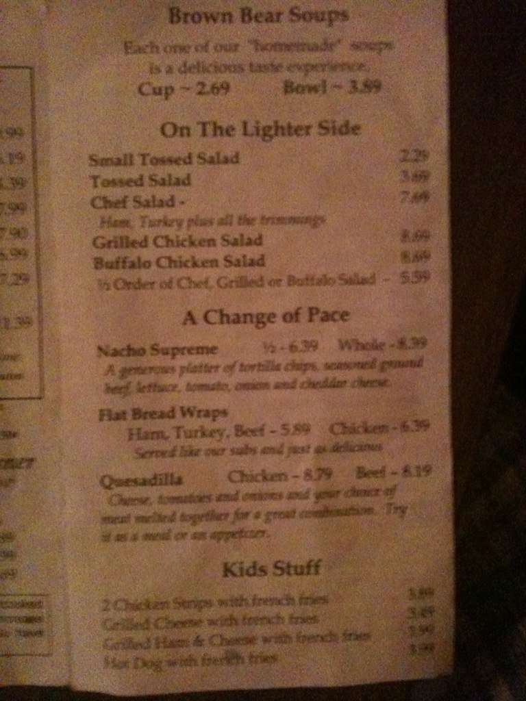 Menu at Brown Bear pub & bar, Pentwater
