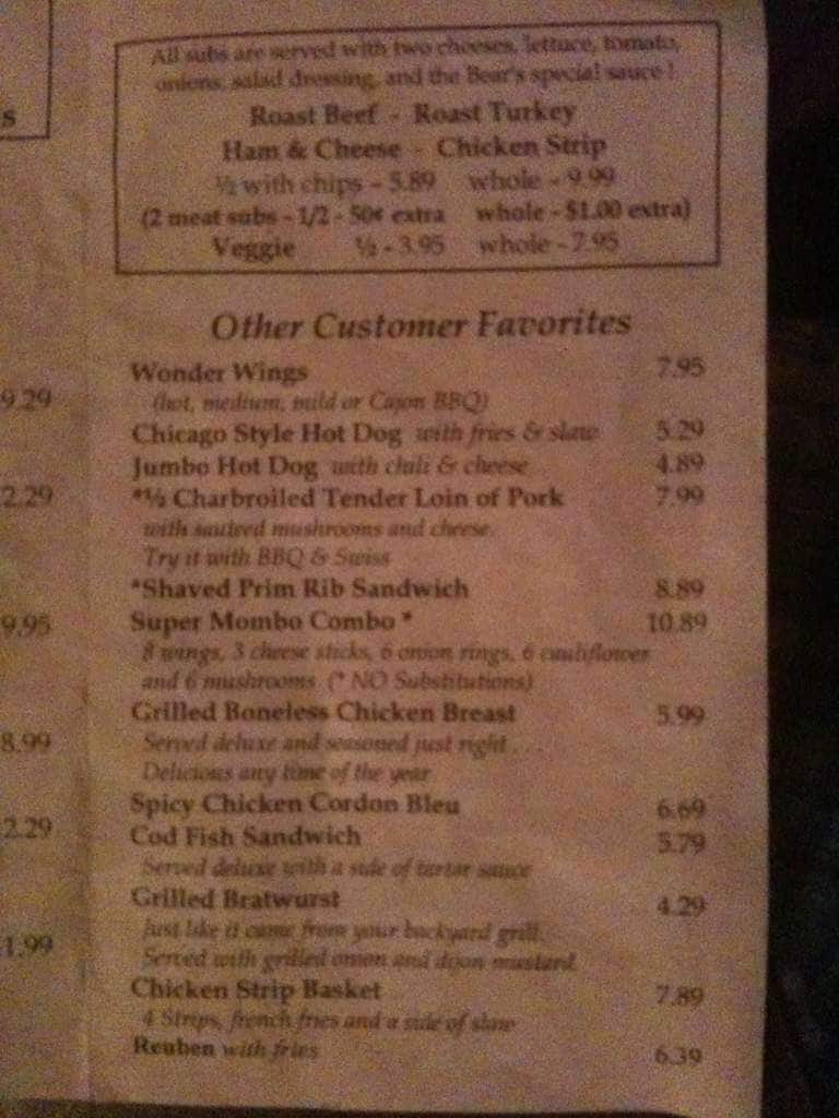 Menu at Brown Bear pub & bar, Pentwater