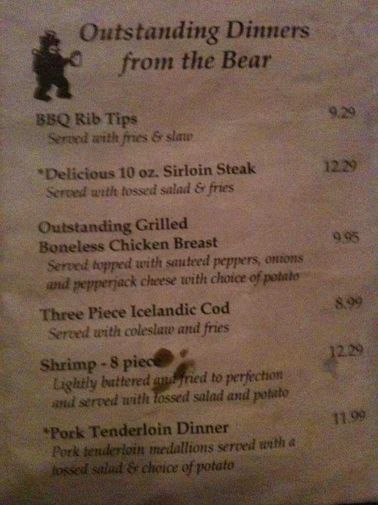 Menu at Brown Bear pub & bar, Pentwater