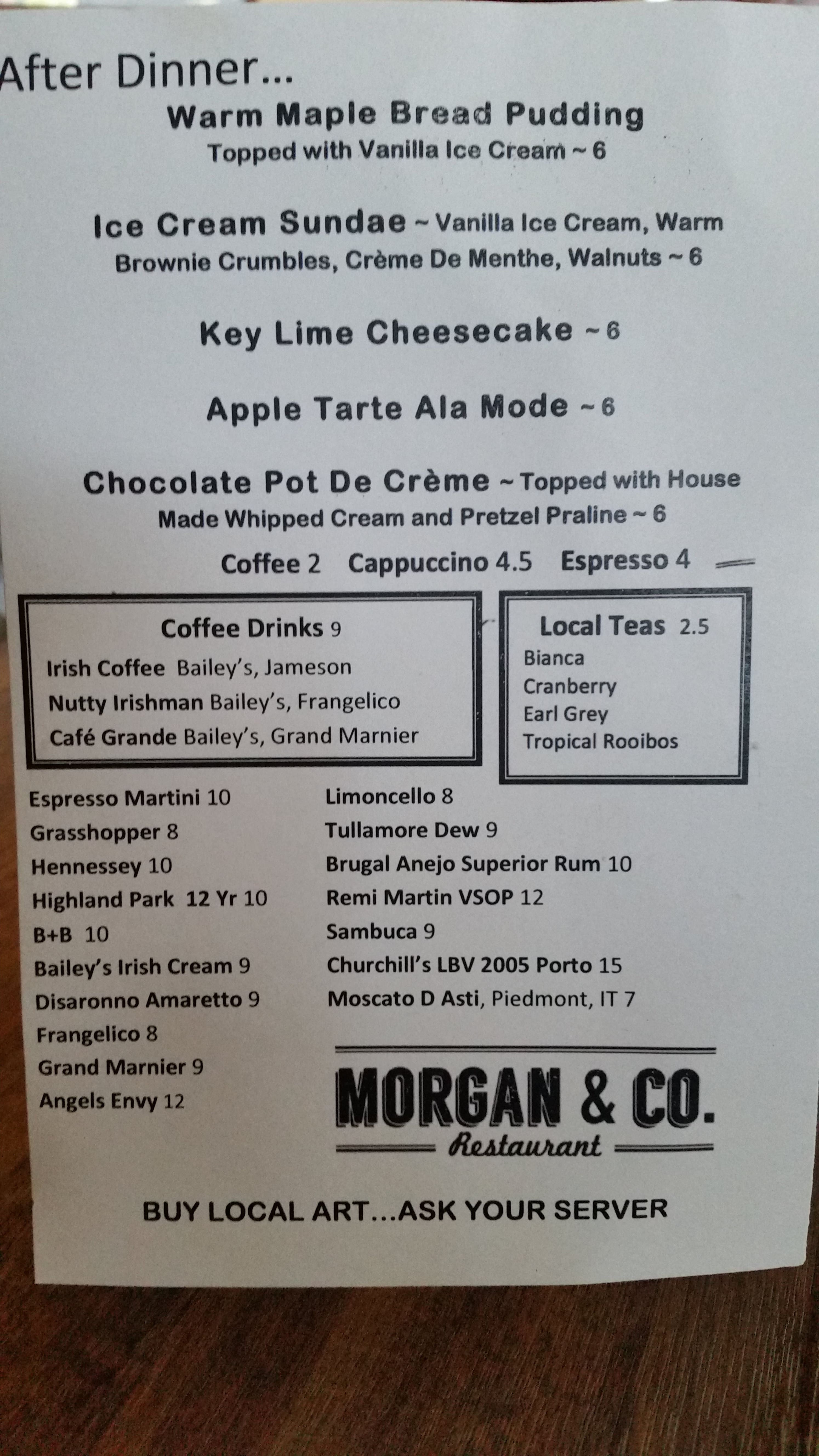 Menu at Morgan & Co steakhouse, Glens Falls