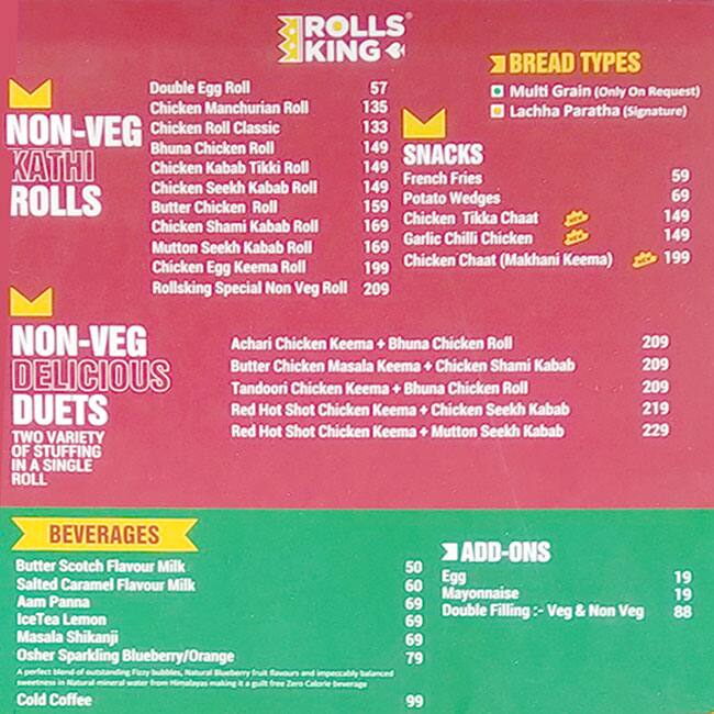 Menu of RollsKing, Raj Nagar, Ghaziabad
