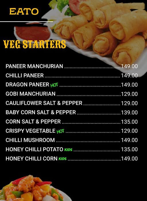 Menu at Eato Express, Chennai