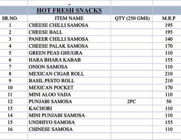 Menu of MarQt India, Matunga East, Mumbai