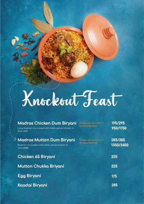 Menu of Knock Out Rusi, Taramani, Chennai