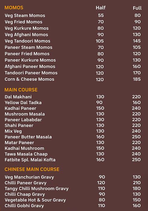 Menu at FAT BITE, Delhi