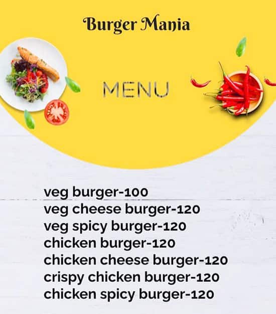 Menu of Burger Mania, Miyapur, Hyderabad