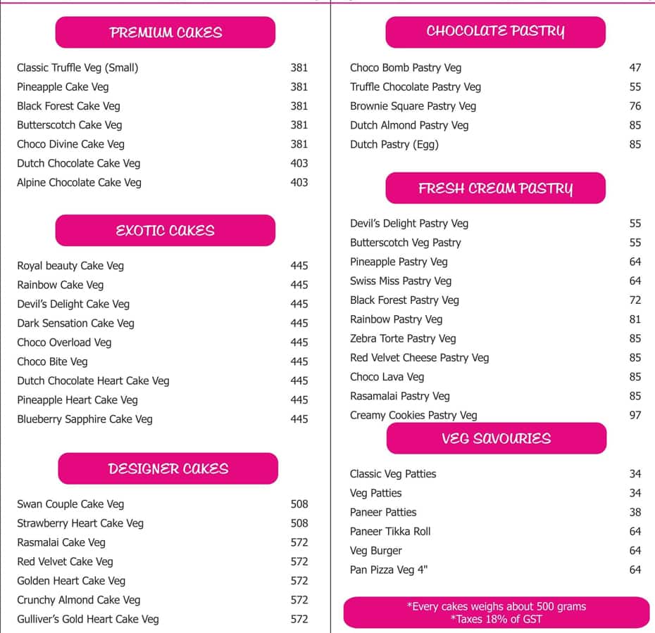 Menu of Monginis Cake Shop, Kurla, Mumbai