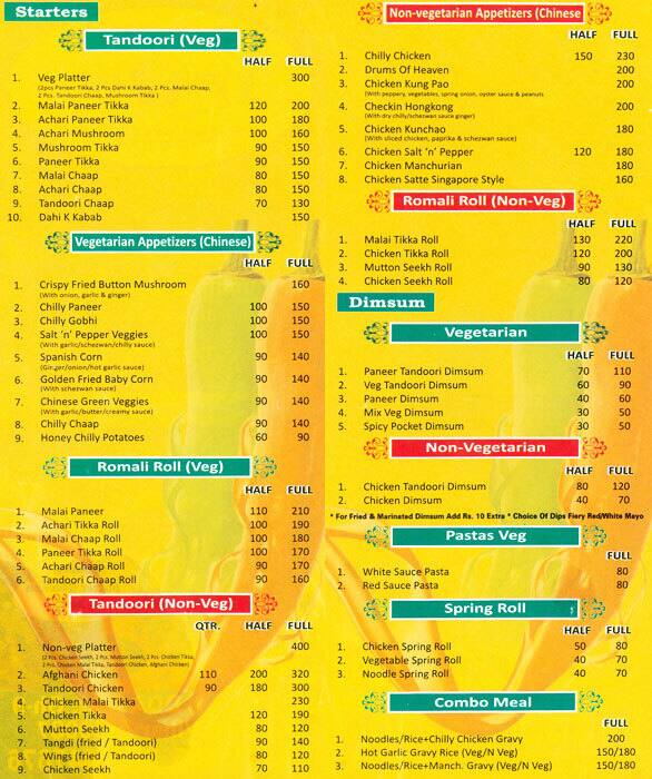 Menu at Ying N Yang, Delhi