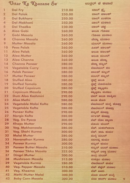 Menu at The Krishna Grand, Bengaluru, 25/1