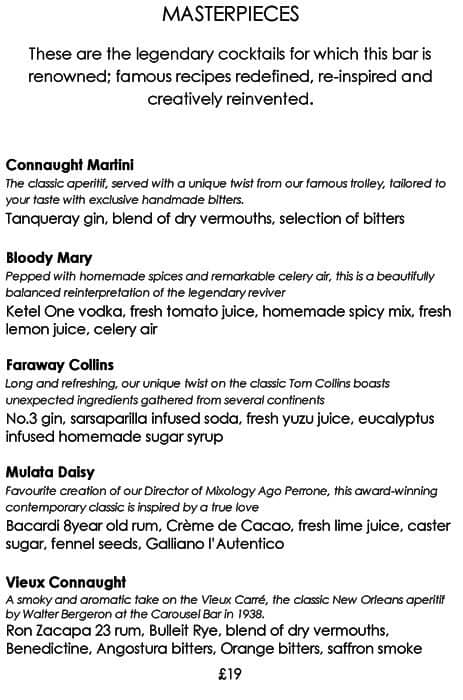 Menu at The Connaught Grill pub & bar, London, The Connaught