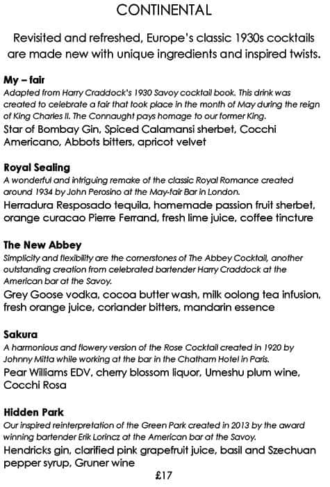 Menu at The Connaught Grill pub & bar, London, The Connaught