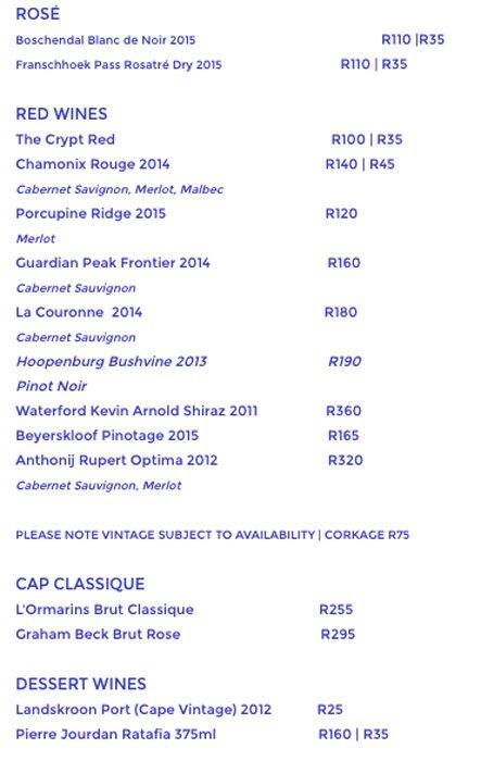 Menu at THE CRYPT JAZZ - Cape Town's PREMIER Live Jazz Experience ...