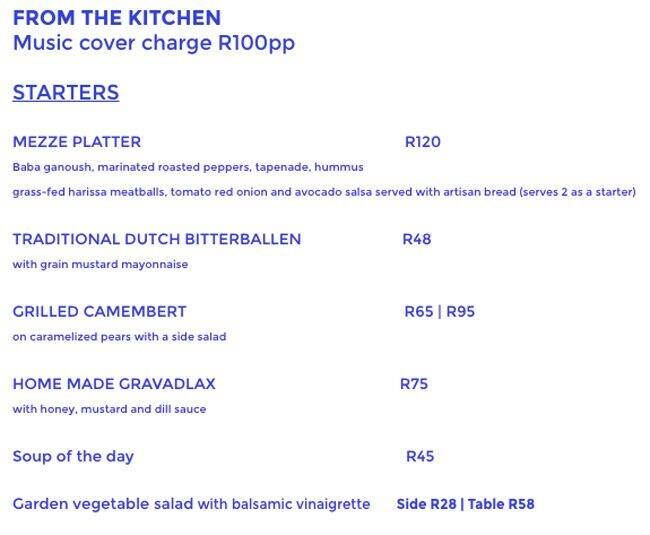 Menu at THE CRYPT JAZZ - Cape Town's PREMIER Live Jazz Experience ...