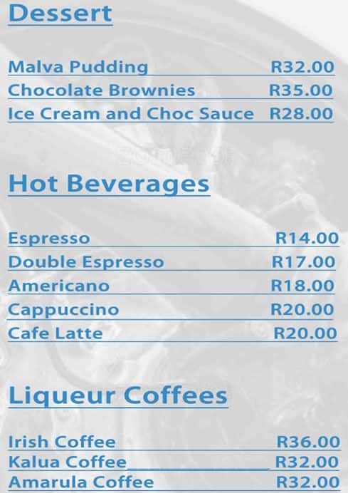 Menu at HI-Flyerz Aviation Bar, Boksburg