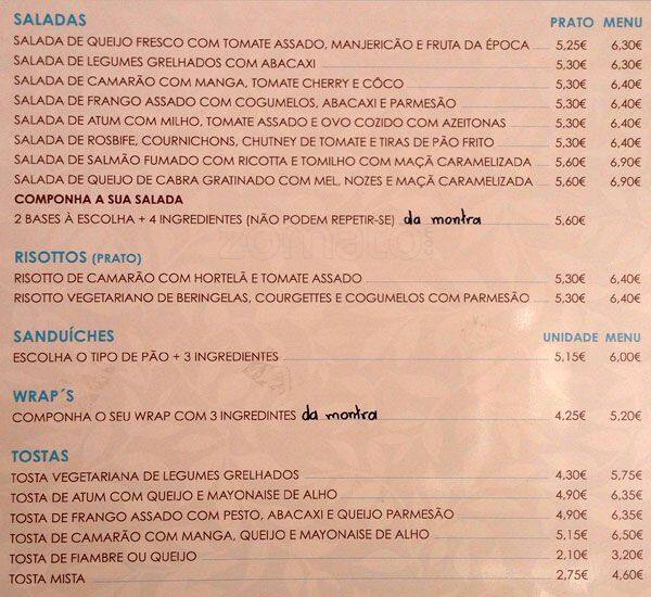 Menu em Smooth restaurante, Lisboa, C.C. Fonte Nova