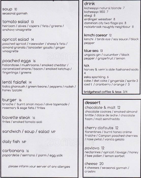 Menu at Fauna pub & bar, Ottawa