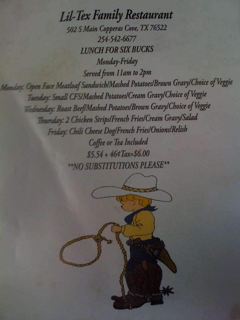 Menu at Lil-Tex Restaurant, Copperas Cove