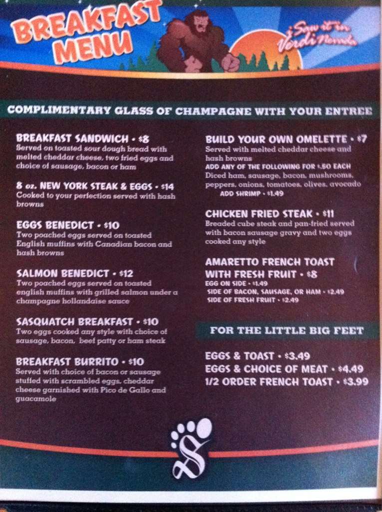 Menu at Sasquatch Tavern and Grill desserts, Verdi