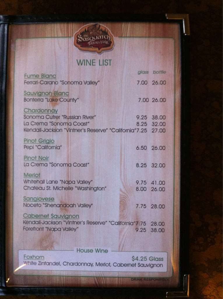 Menu at Sasquatch Tavern and Grill desserts, Verdi