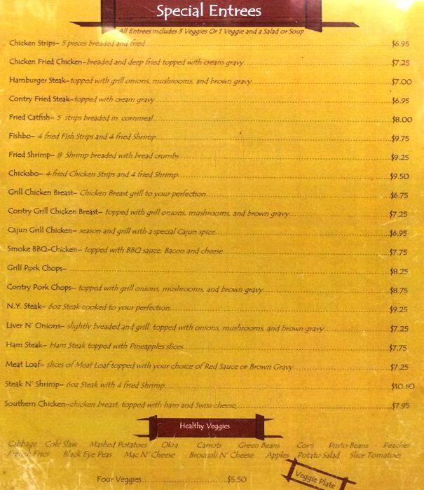 Menu at Country Cafe, Irving, 110 W Airport Fwy