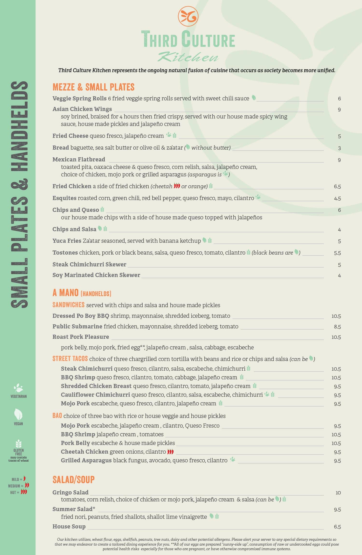 Menu at Third Culture Kitchen restaurant, Titusville