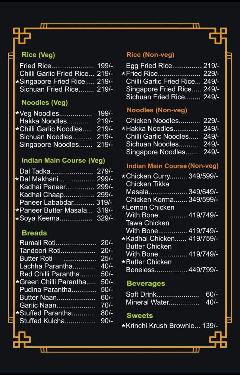 Menu at Inchi, Noida