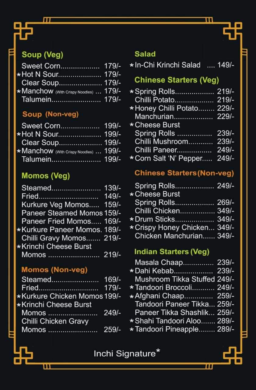 Menu at Inchi, Noida