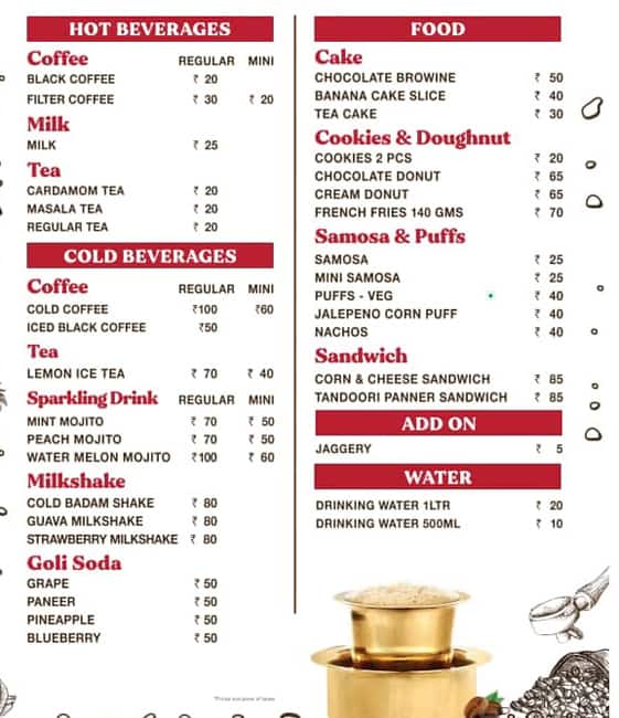 Menu of Cafe Levista, Church Street, Bangalore