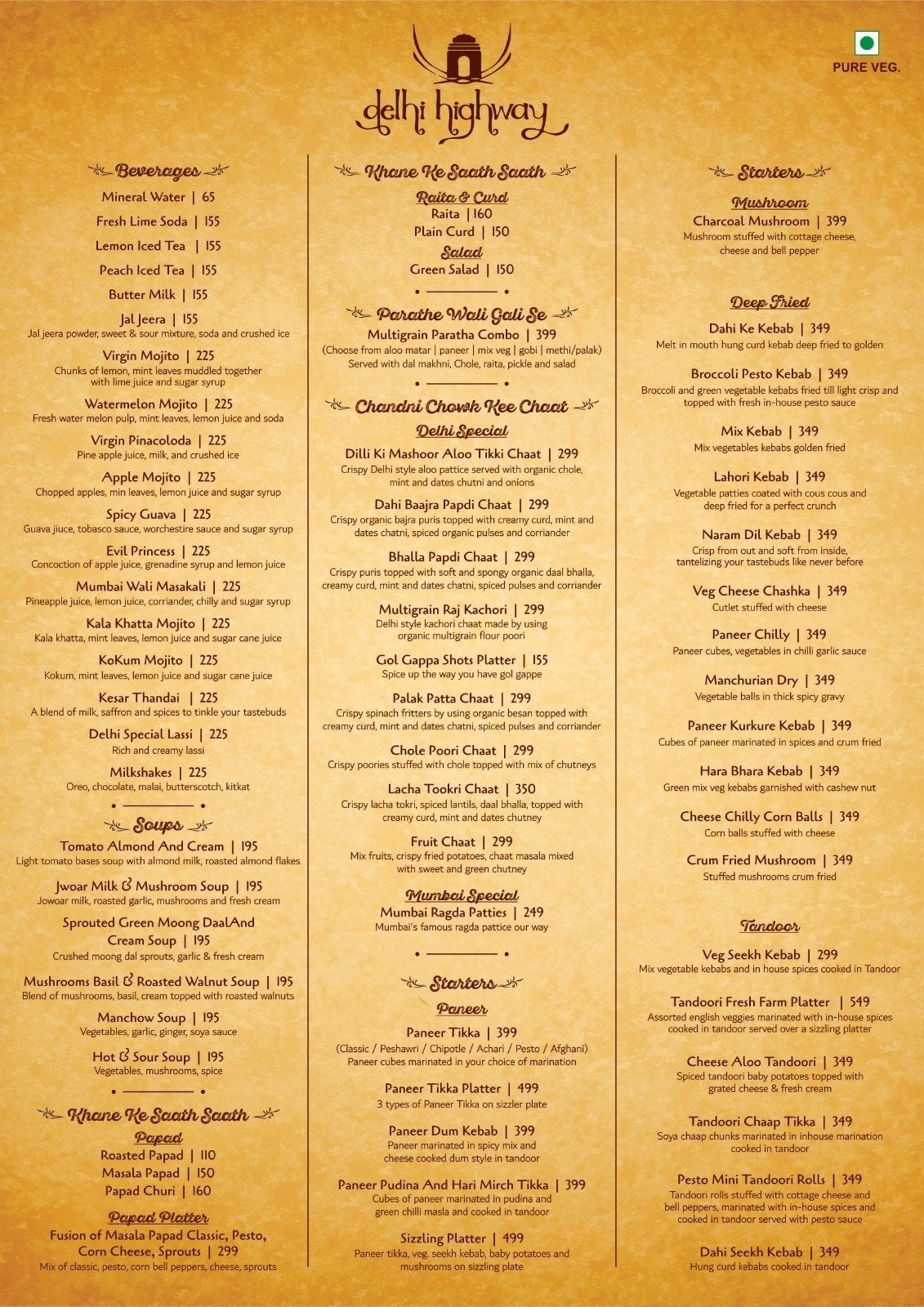 Menu of Delhi Highway, Nungambakkam, Chennai