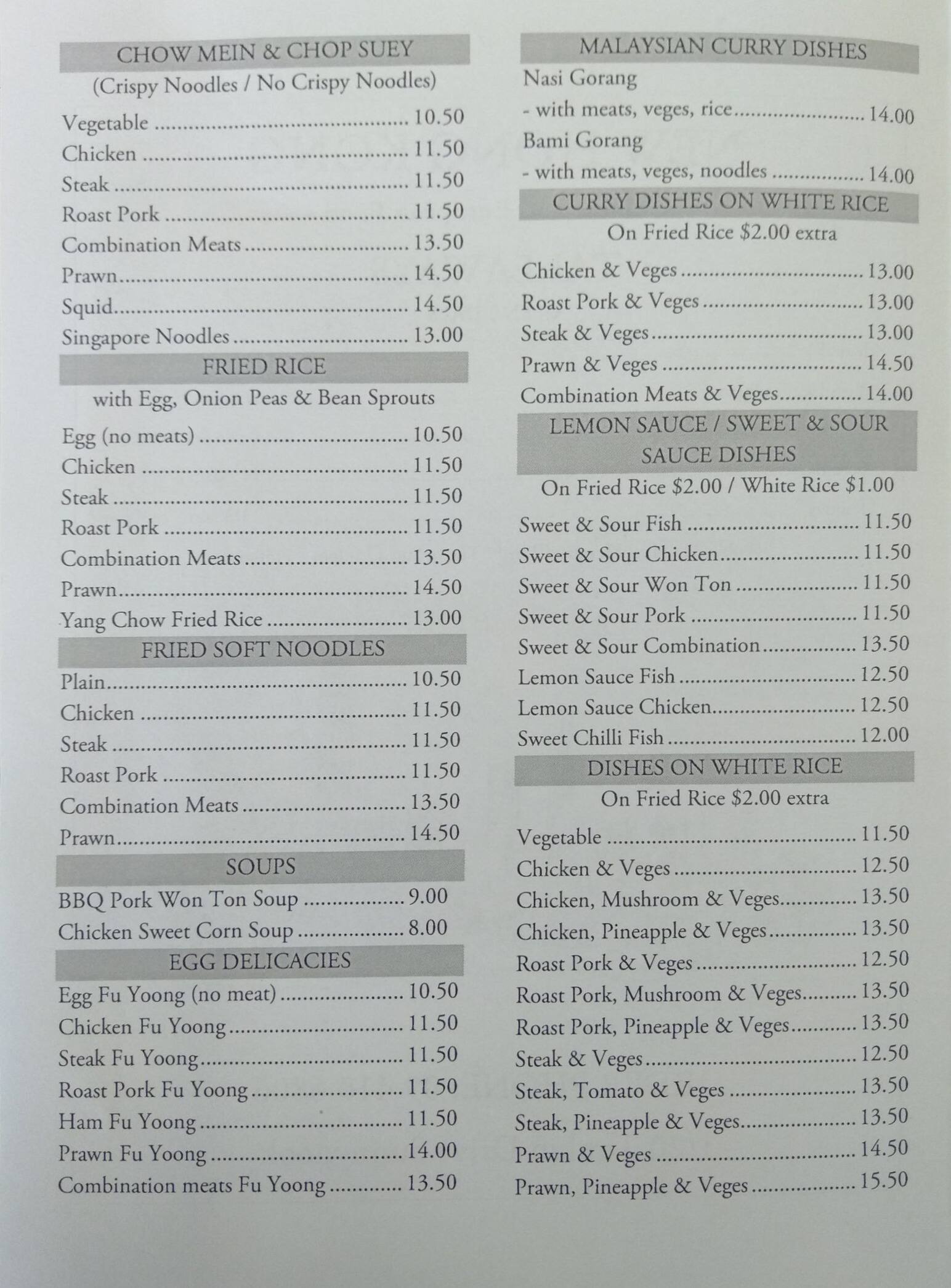 Menu at New Hong Kong Takeaways Chinese Food restaurant, Auckland