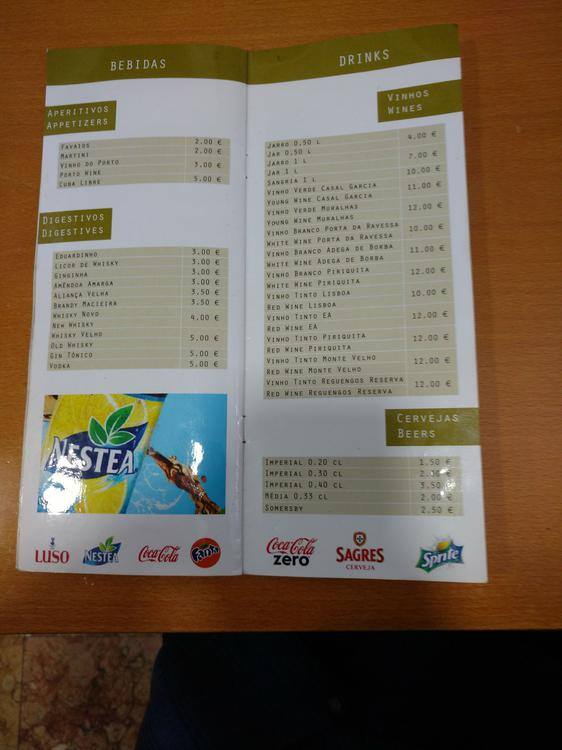 Menu em Quatro Estações restaurante, Lisboa, Cais do Sodré