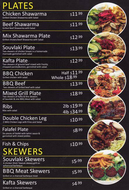 Menu at Cleopatra restaurant, Mississauga, Dixie Road