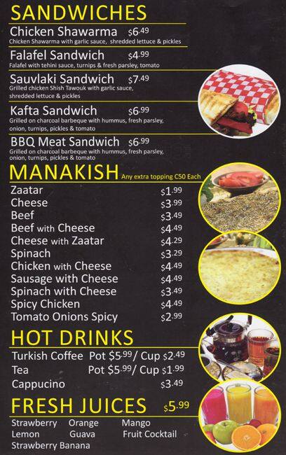 Menu at Cleopatra restaurant, Mississauga, Dixie Road